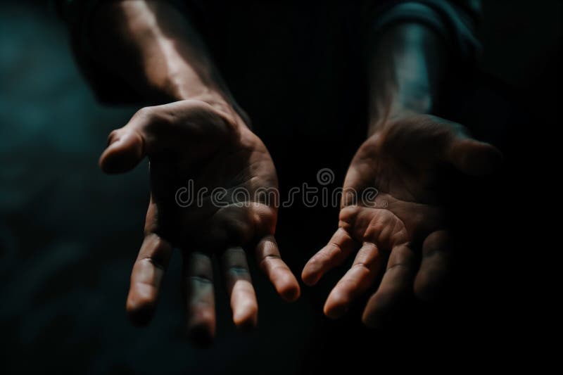 Open Hands Reaching Out from the Darkness, Illuminated by Light ...