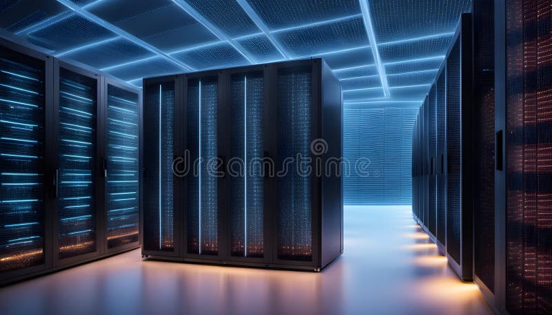 A Dramatic Close-up View of a Sleek, Modern Server Rack Filled with ...
