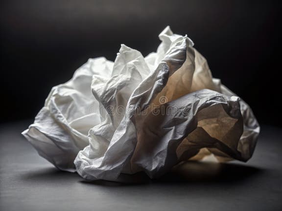 Dramatic Closeup of Crinkled White Tissue Paper on a Dark Background a ...