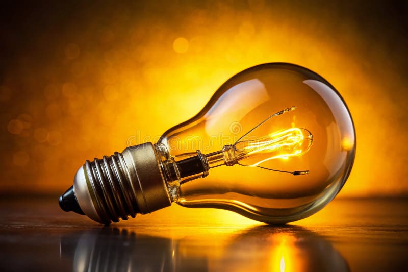 Dramatic CloseUp of a Glowing Edison Bulb Against a Deep Yellow ...