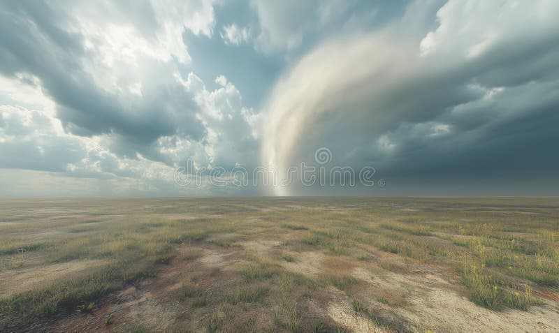 Dramatic Cloud Formation Over Vast Landscape, Expansive Sky with Storm Clouds, Grassy Terrain ...