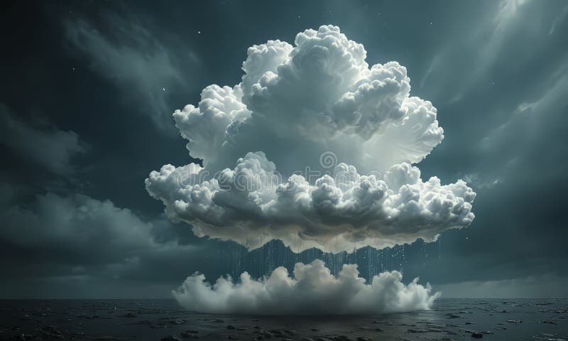 Dramatic Cloud Formation, Resembling Storm Cloud, Looms Over the Ocean, with Dark Blue Sky and ...