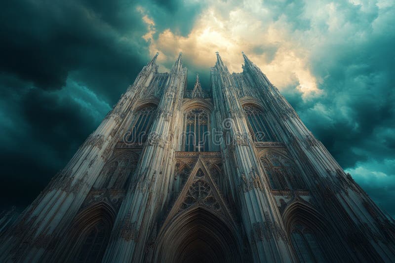 Dramatic Clouds Loom Over a Towering Gothic Cathedral Stock Photo ...