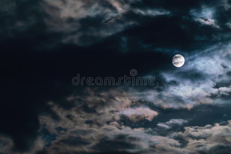 Dramatic Clouds in the Moonlight. Full Moon in the Night Sky Stock ...