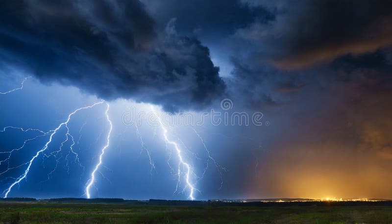 Dramatic Clouds at Night with Lightning and Thunder. Stormy Weather ...
