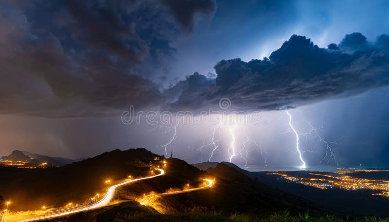 Dramatic Clouds at Night with Lightning and Thunder. Stormy Weather ...