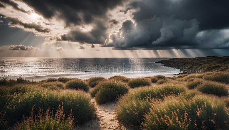 Dramatic Clouds Over Empty Landscape with Coastal Plants. Stock ...