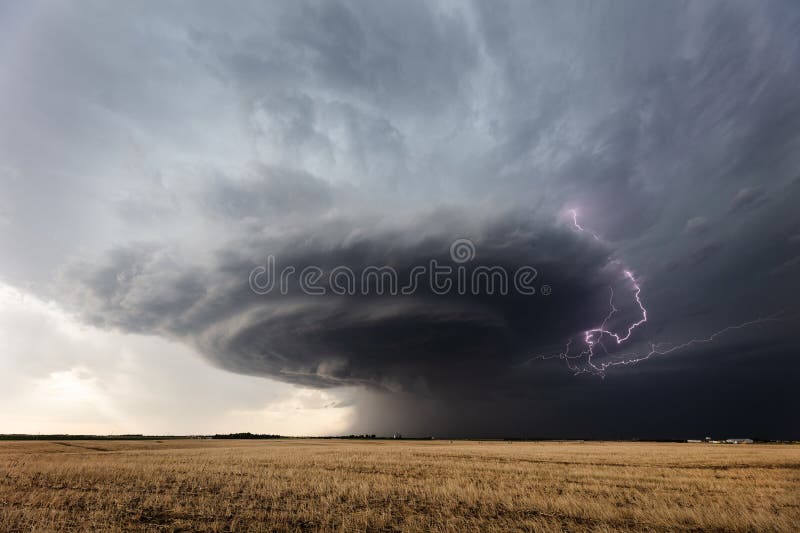 Powerful Supercell Storm with Lightning Stock Photo - Image of wind ...