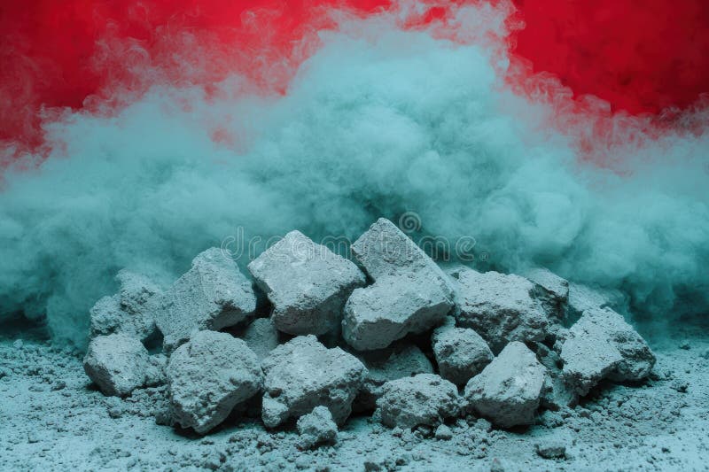 Dramatic Clouds of Smoke and Steam Over a Pile of Rocks Stock ...