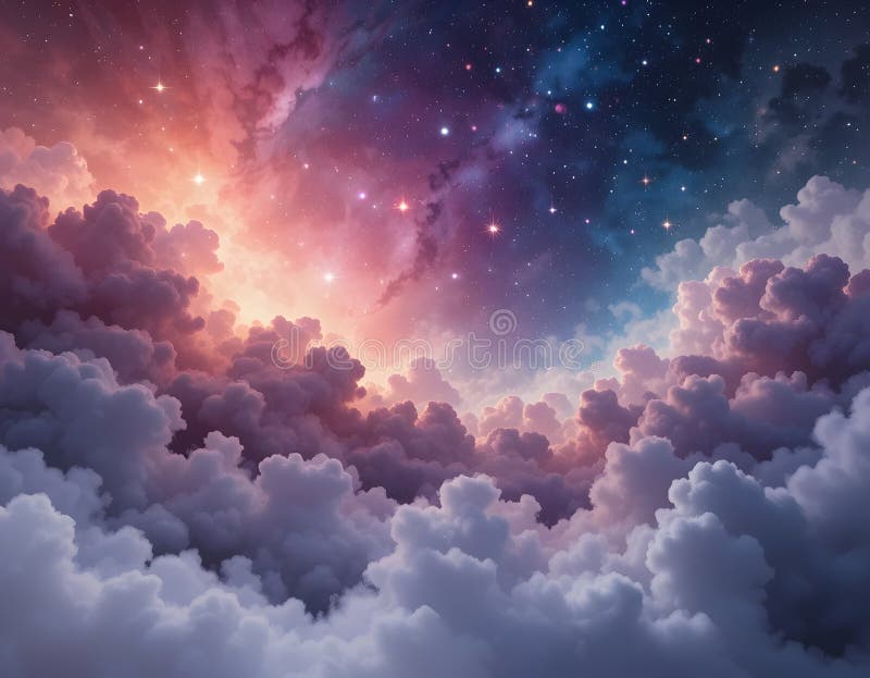 Dramatic Clouds and Starry Sky Above Fantasy Dreamscape Stock Photo ...