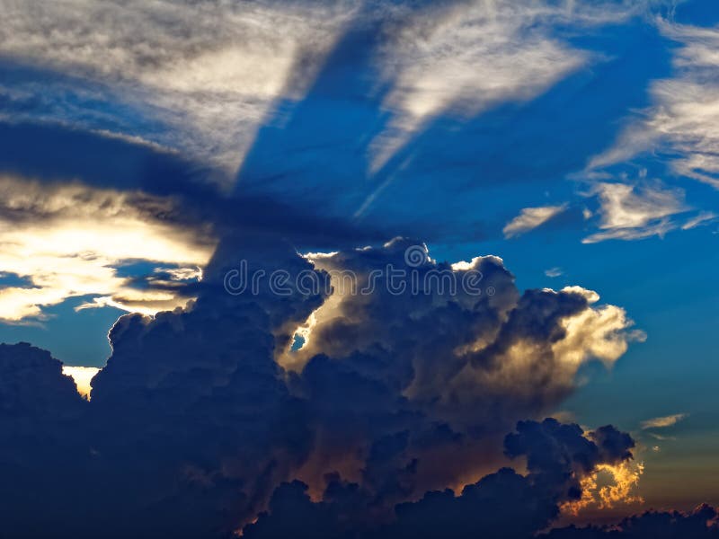 Dramatic Sky with Thunderclouds by Sunset Stock Photo - Image of clouds ...