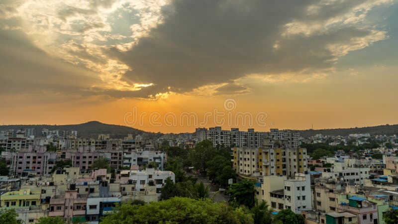 Dramatic Clouds Time Lapse during Sunset and Cityscape View of City of ...