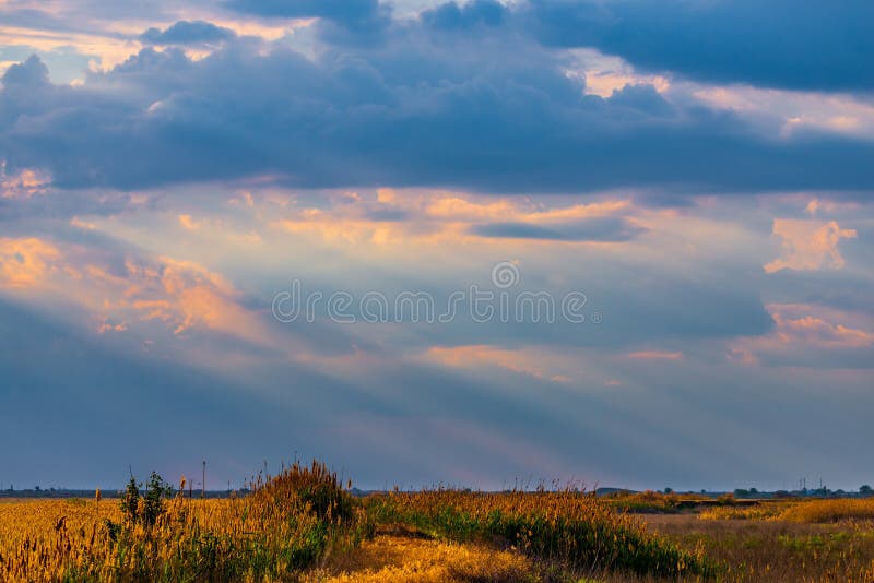 Dramatic Cloudscape Area Landscape with Rays of Light Stock Image ...