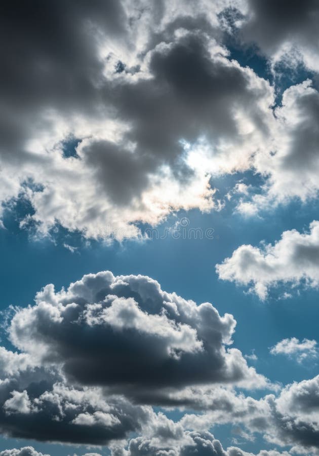 Dramatic Cloudscape: Blue Sky, Gray and White Cumulus Clouds with ...
