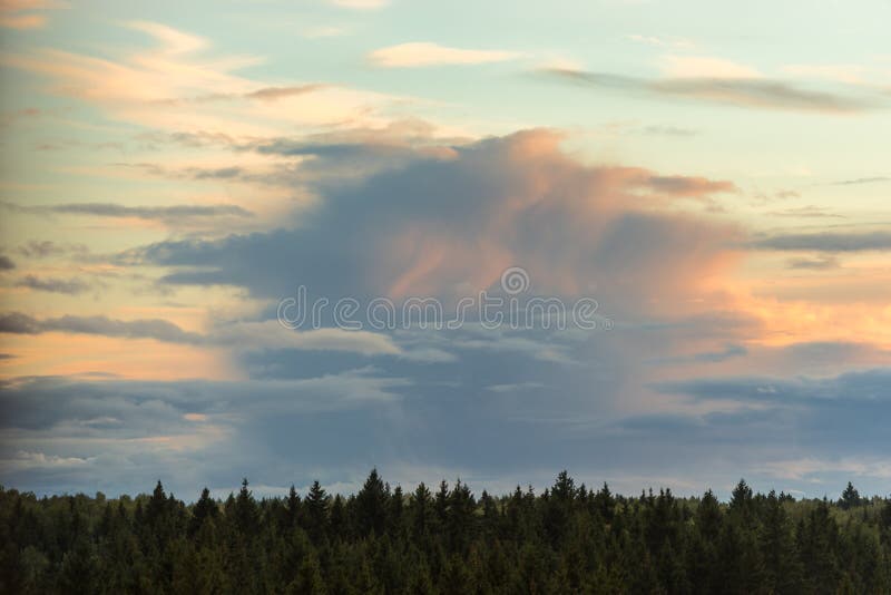 Dramatic Cloudscape with Cumulus Clouds on Sky at Sunset Above the ...