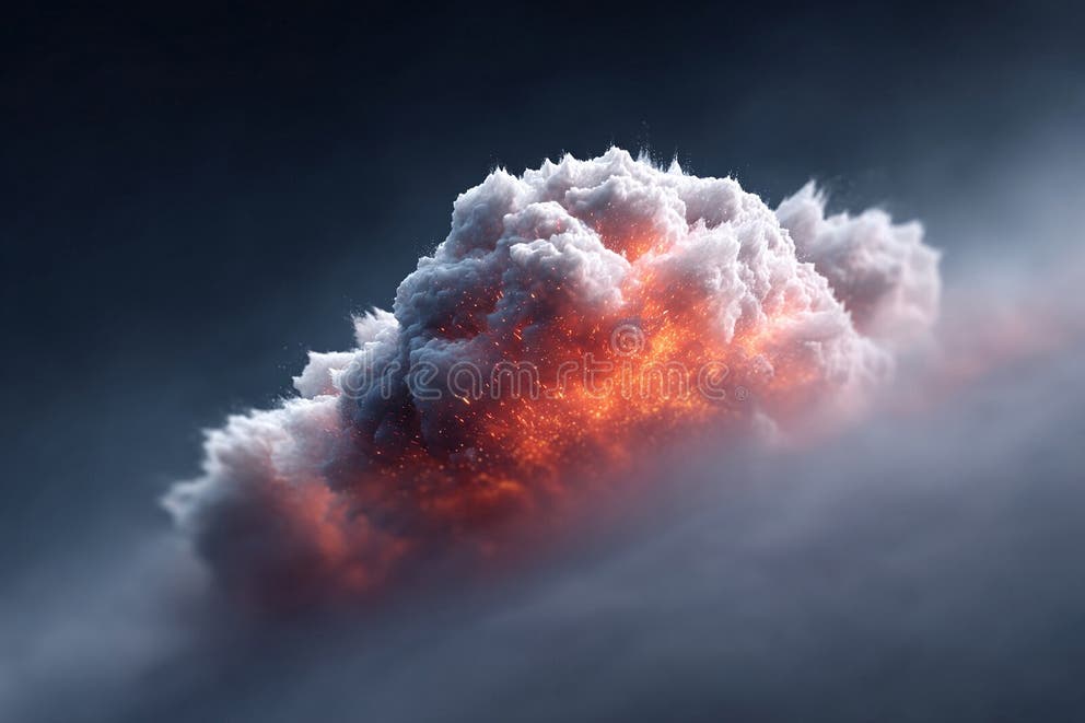 Dramatic Cloudscape Featuring a Fiery Explosion Effect. Evokes Themes ...