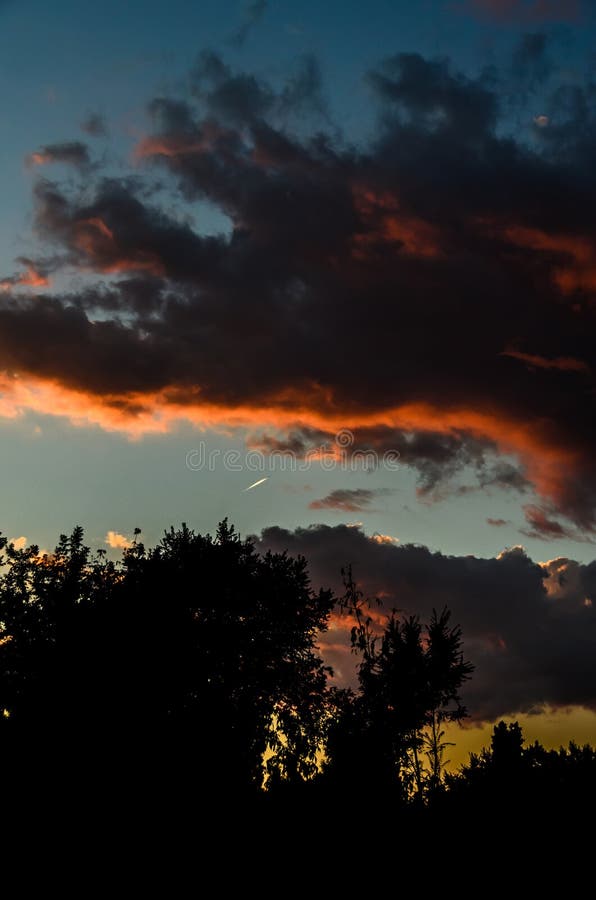 Dramatic Cloudscape Scene at Orange Sunset, Colored Sun Lights O Stock ...