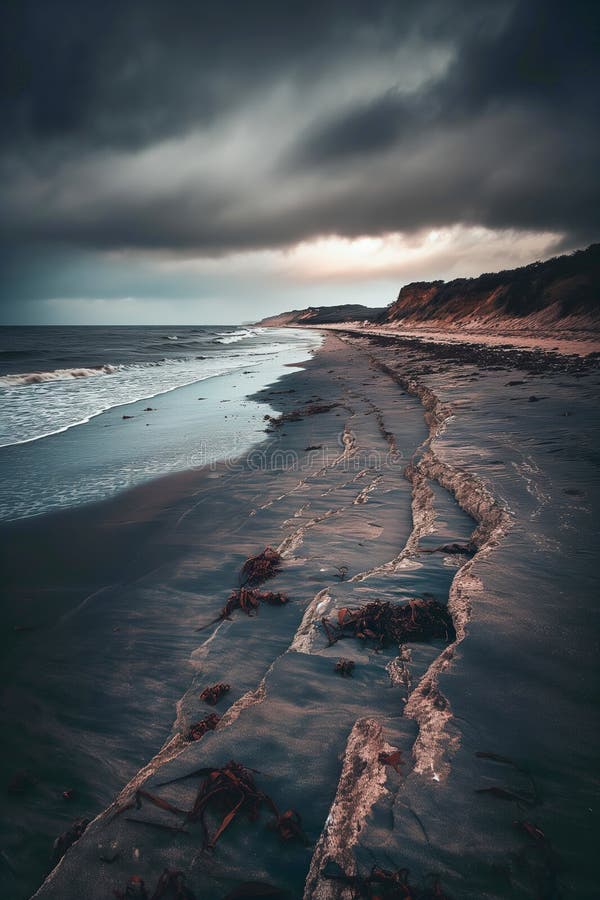 Dramatic Cloudy Coastal Landscape with Moody Sky and Rugged Shoreline ...