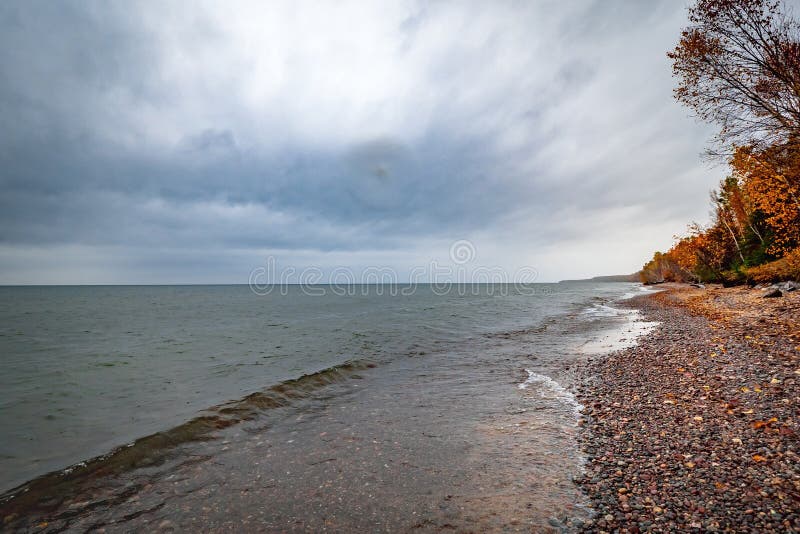 Dramatic Cloudy Horizon Over the Great Lakes Superior in Autumn Stock ...