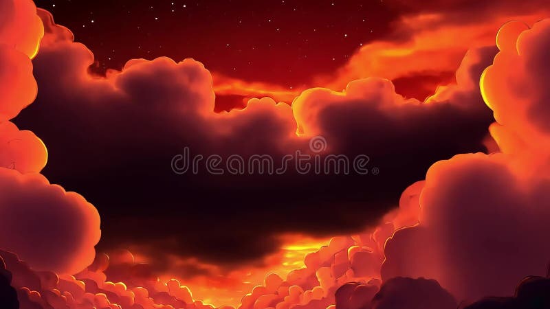 Dramatic Cloudy Sky Intense Red Glow at Horizon, Dark Clouds Dominate ...