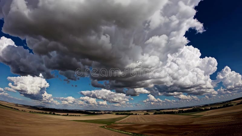 Dramatic Cloudy Sky Over Rolling Farmland, Panoramic View. Scenic ...