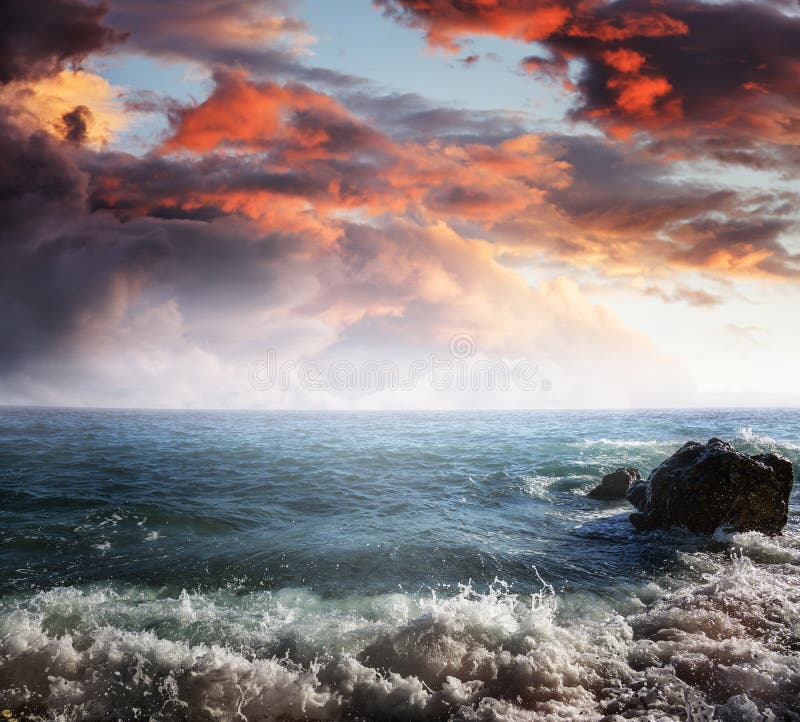Dramatic Cloudy Sky Over the Sea. Stock Image - Image of conditions ...