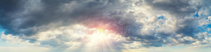 Dramatic Cloudy Sky at Sunset. Horizontal Banner Stock Image - Image of ...