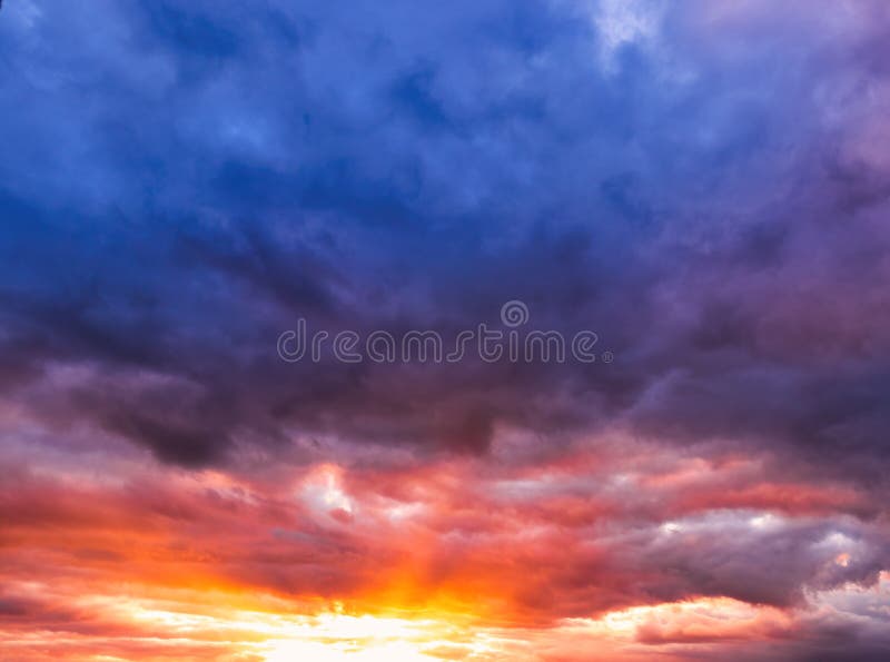 Dramatic Cloudy Sky at Sunset or Sunrise Stock Image - Image of sunray ...