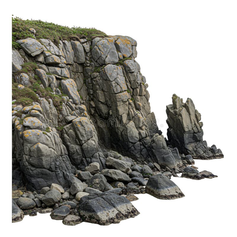 Dramatic Coastal Cliff Face with Jagged Rocks and Lush Vegetation Stock ...