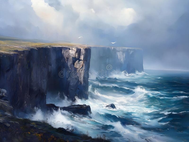 Dramatic Coastal Cliffs with Crashing Waves, Dark and Moody Atmosphere ...