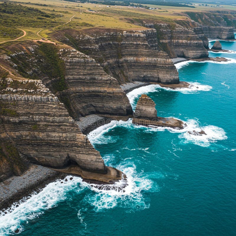 Dramatic Coastal Cliffs with Distinct Horizontal Rock Strata Curve ...