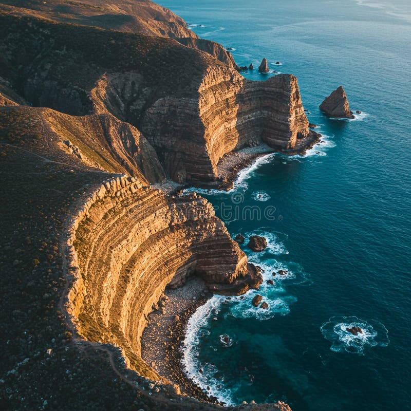 Dramatic Coastal Cliffs with Layered Rock Formations Rise Steeply from ...