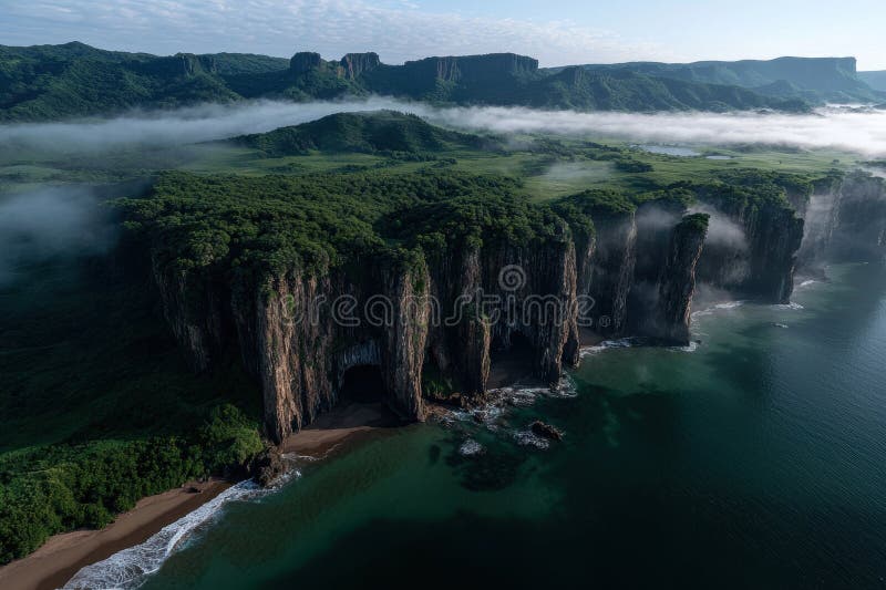 Dramatic Coastal Cliffs with Lush Green Forest and Ocean Views. Stock ...