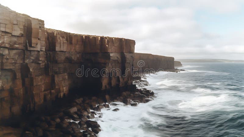 Dramatic Coastal Cliffs Meet Powerful Ocean Waves Stock Illustration ...