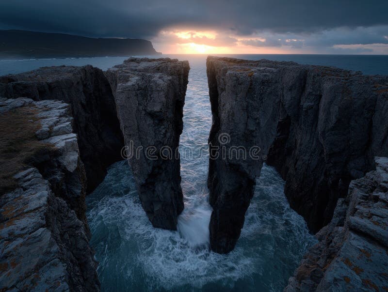 Dramatic Coastal Cliffs and Ocean at Sunset. Stock Illustration ...