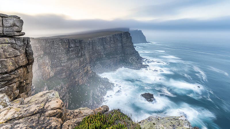 Dramatic Coastal Cliffs, Ocean Waves Crashing, Misty Morning, Scenic ...