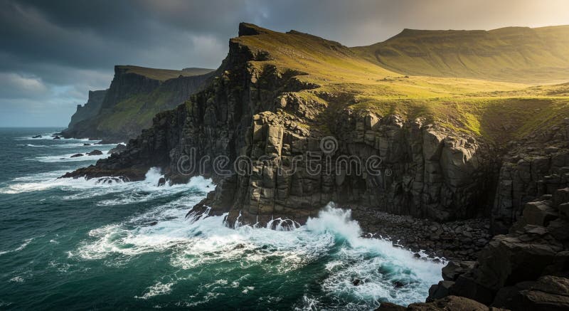 Dramatic Coastal Cliffs Rise Steeply from the Atlantic Ocean, Their ...