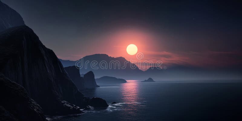 Dramatic Coastal Cliffs and the Sea in Moon Light. Scenic Nature ...