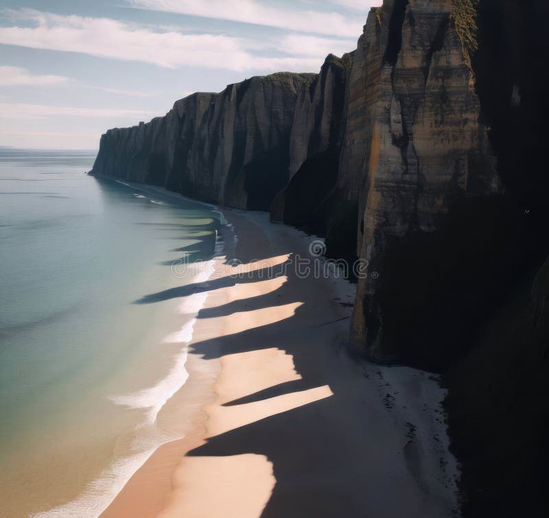Dramatic Coastal Cliffs and Secluded Beach Stock Illustration ...
