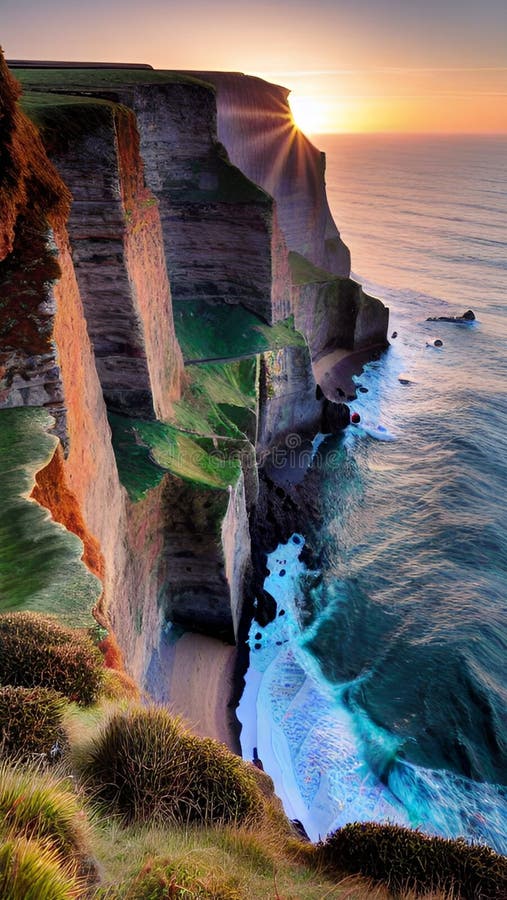 Dramatic Coastal Cliffs at Sunset Illustration Artificial Intelligence ...