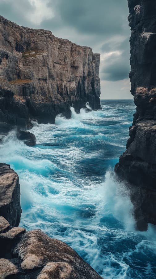 Dramatic Coastal Cliffs with Turbulent Ocean Waves Stock Photo - Image ...
