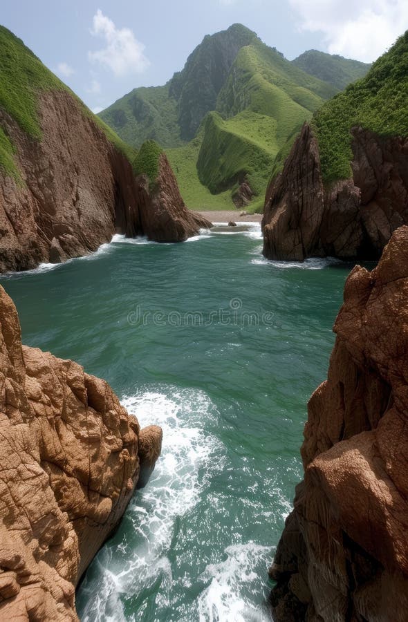 Dramatic Coastal Cliffs and Turquoise Waters Stock Illustration ...