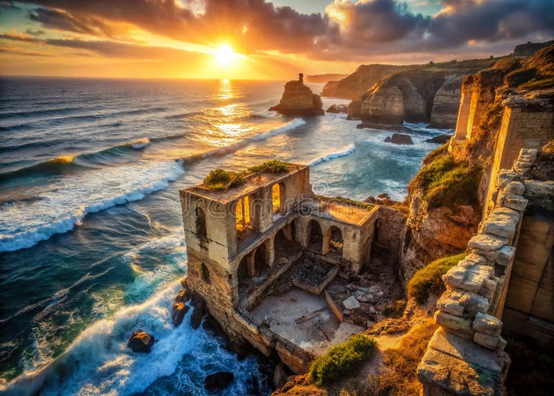 Dramatic Coastal Cliffside Home with Broken Window an Aerial ...