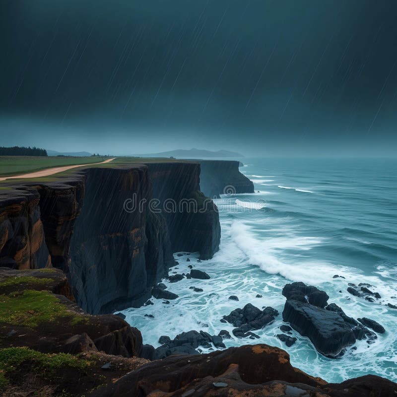 A Dramatic Coastal Cliffside during a Rainstorm Stock Photo - Image of ...