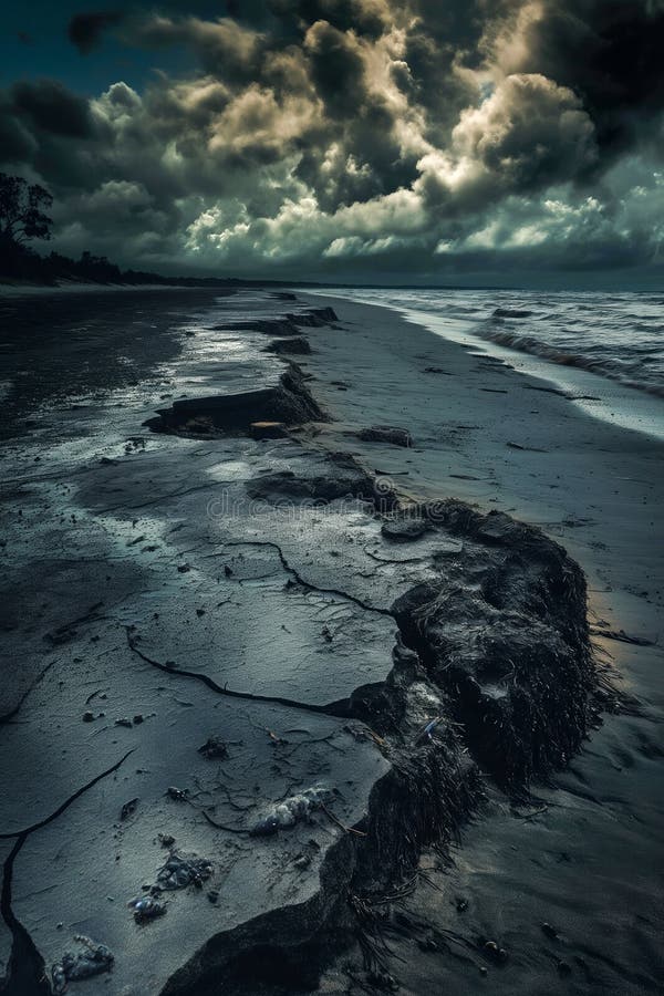 Dramatic Coastal Landscape with Dark Clouds and Eroded Shoreline at ...