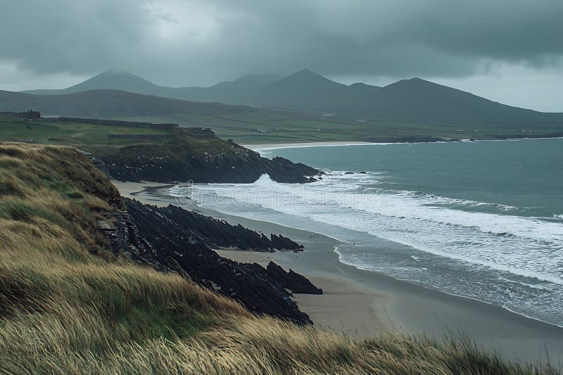 Dramatic Coastal Landscape Irish Beach with Rolling Hills and Dramatic ...