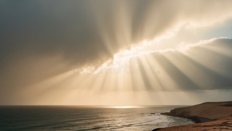 Dramatic Coastal Landscape with Sunlight Rays. Stock Photo - Image of ...