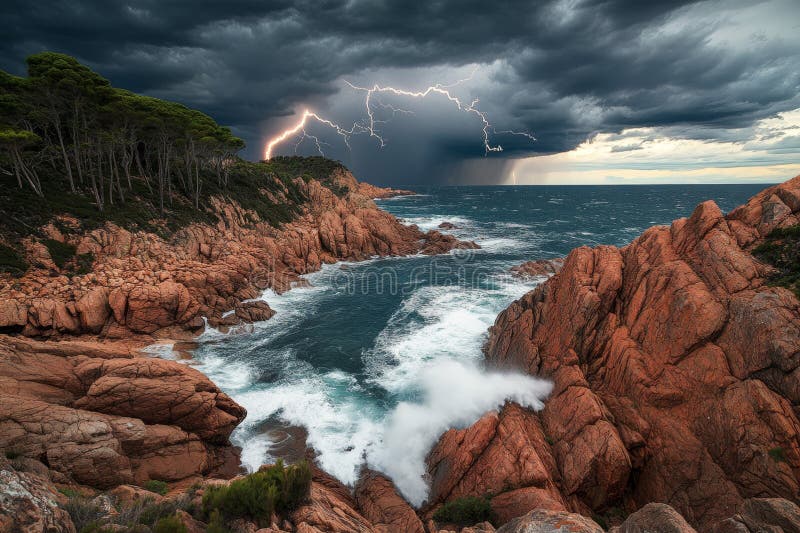 183 Dramatic Sea Tempest Crashing Lightning Stock Photos - Free ...