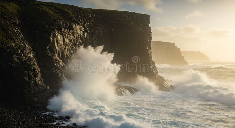 Dramatic Coastal Scene Features Steep Cliffs with Rugged Edges and Dark ...