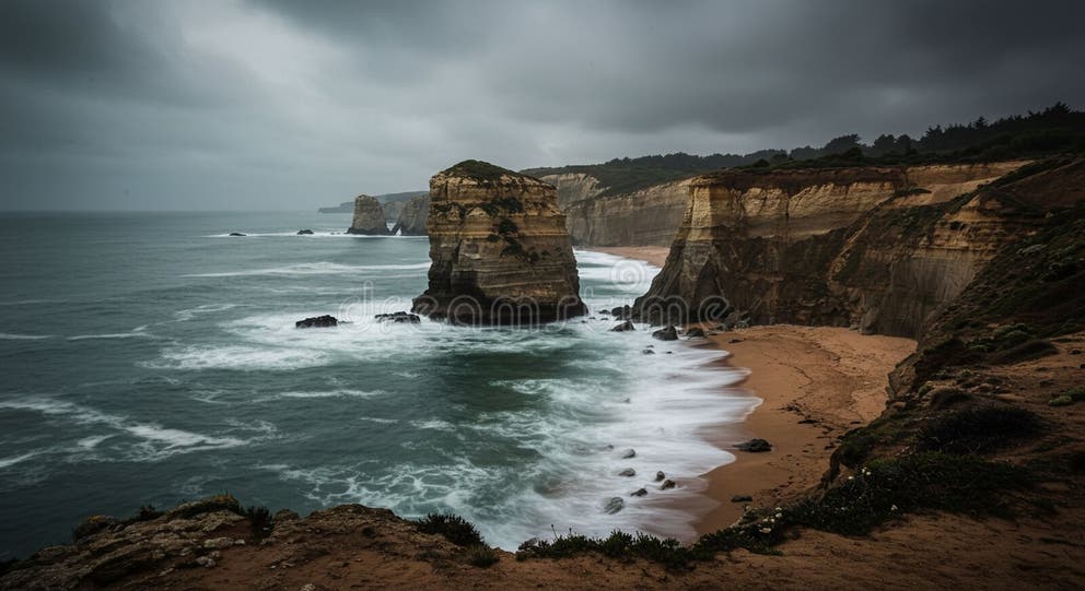 Dramatic Coastal Scene Featuring Rugged Limestone Cliffs and Rock ...